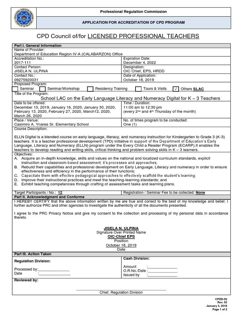 Cpdd-02 Rev 03 CPD Program | PDF | Literacy | Identity Document