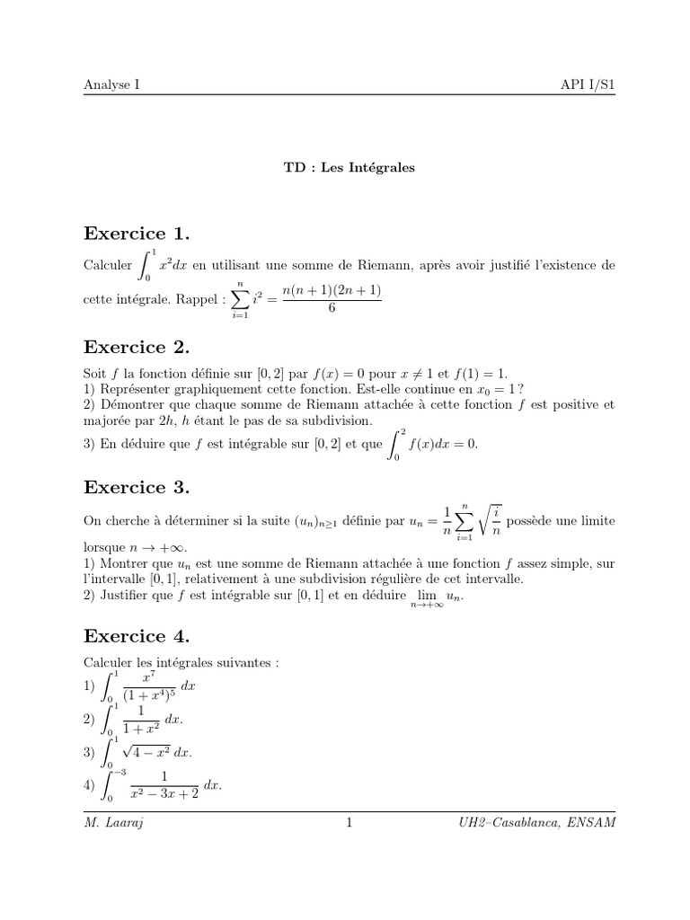 TD Intégration | PDF | Intégral | Relations mathématiques