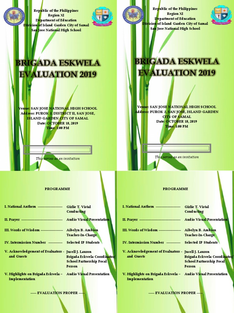 Brigada Eskwela Evaluation 2019 Brigada Eskwela Evaluation 2019 | PDF
