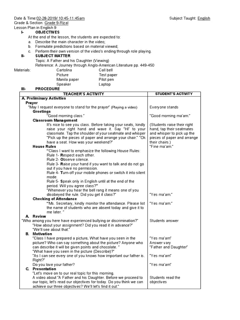Lesson Plan in English 9 4th Quarter | PDF | Lesson Plan