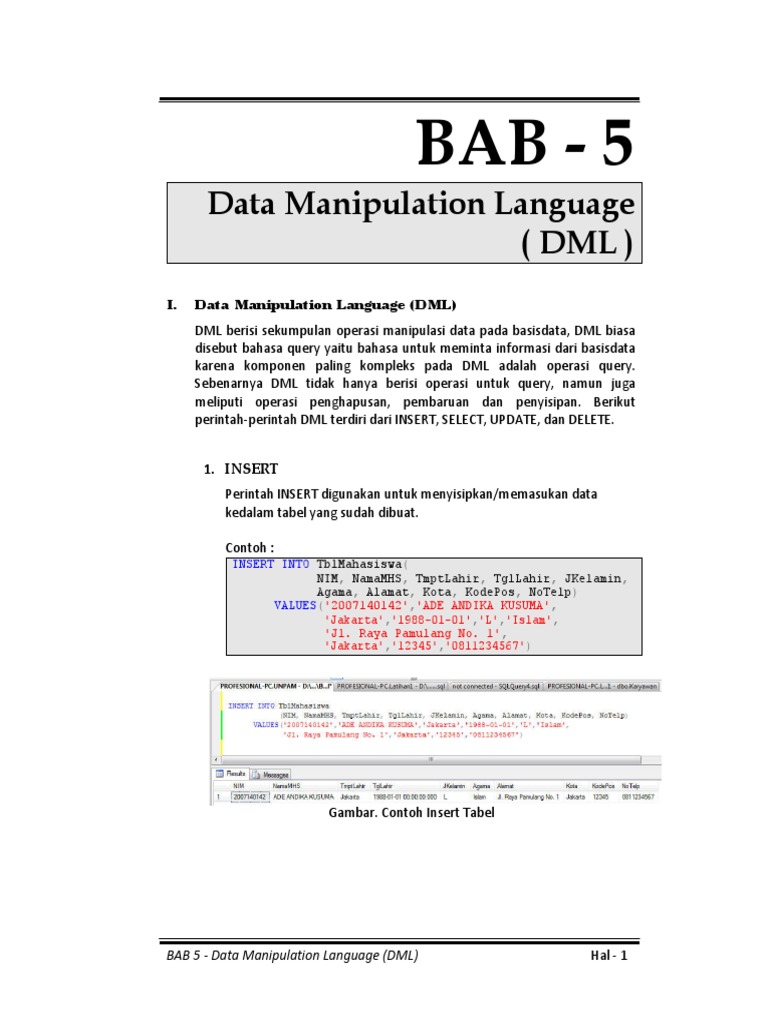 BASIS DATA (DML) SQL Server | PDF