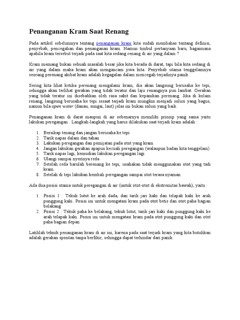 Penanganan Kram Saat Renang | PDF