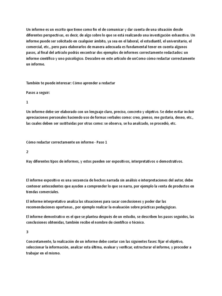 Como Redactar Un Informe | PDF | Información | Evaluación