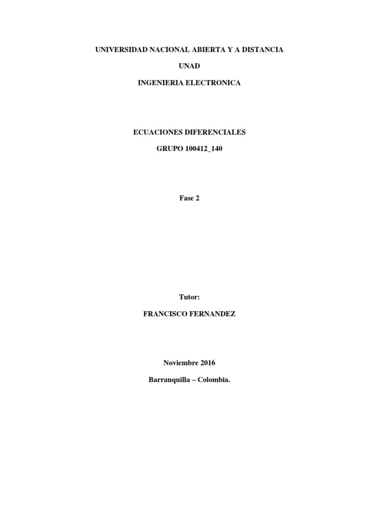 Trabajo Fase2 Edgar Duque | PDF | Ecuaciones diferenciales | Ecuaciones