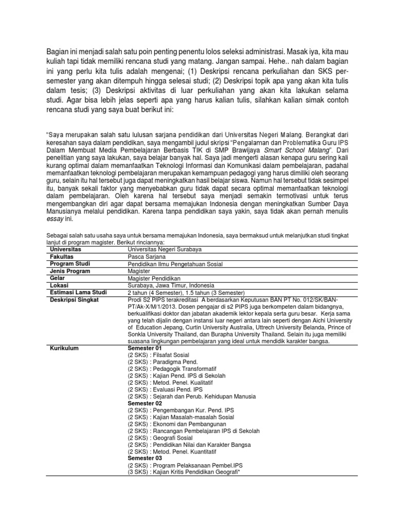 Contoh Rencana Studi | PDF