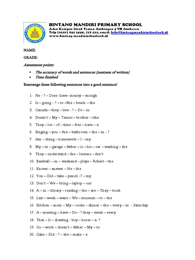Jumbled Sentences | PDF