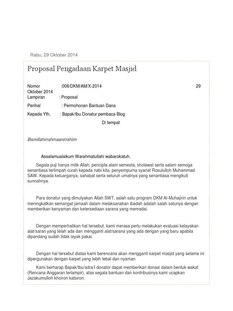 Proposal Pengadaan Karpet Masjid | PDF