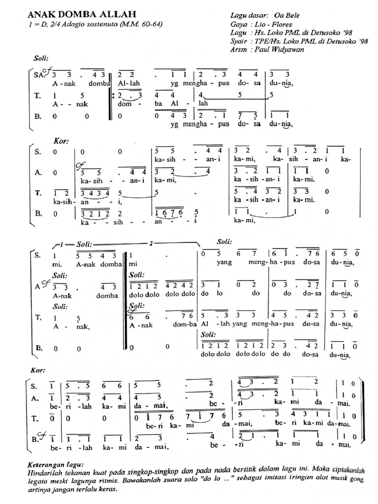 Anak Domba Allah Gaya Lio Dari Madah Bakti | PDF