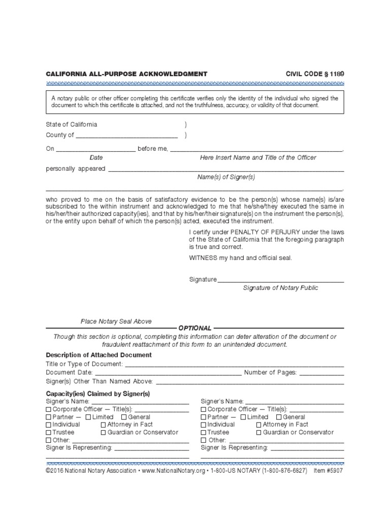 California Acknowledgment | PDF | Notary Public | Signature