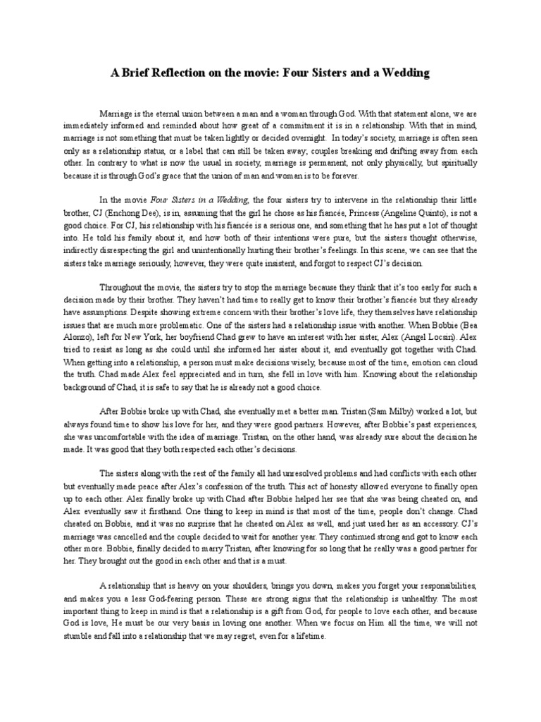 Movie Reflection Paper | PDF | Wedding