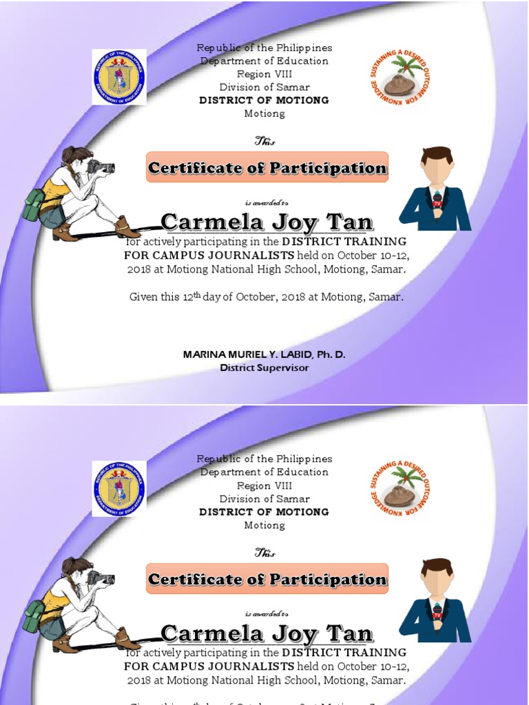 Certificate For Campus Journalism Participants | PDF