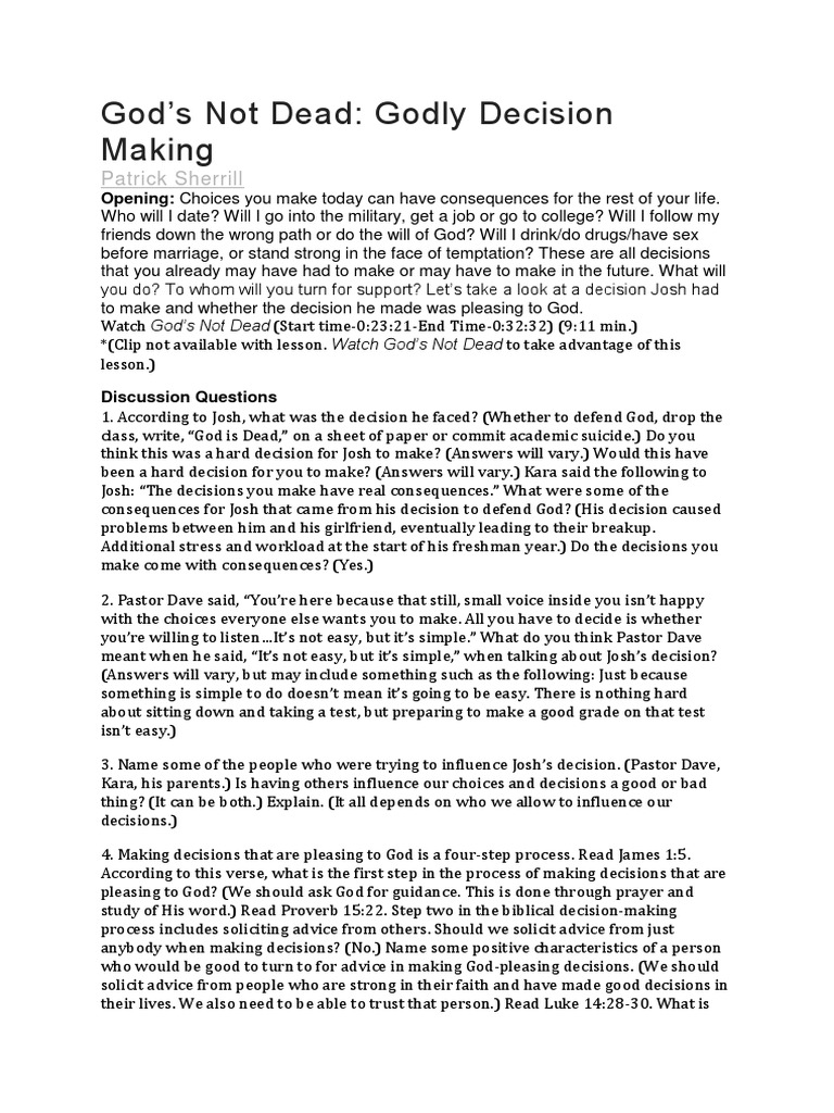 God's Not Dead: Godly Decision Making: Patrick Sherrill | PDF | Jacob ...