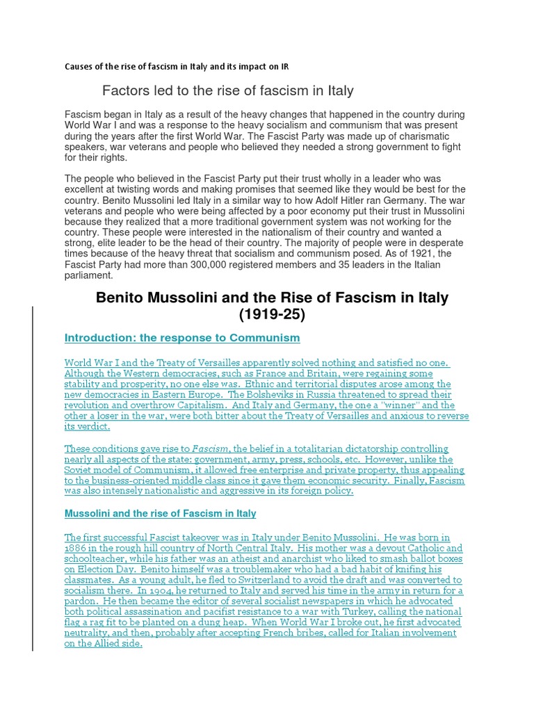 Causes of Rise of Fascism in Italy | PDF | Fascism | Benito Mussolini