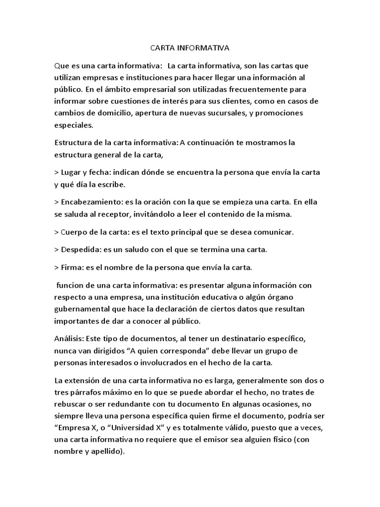 Características y estructura de las cartas informativas | PDF