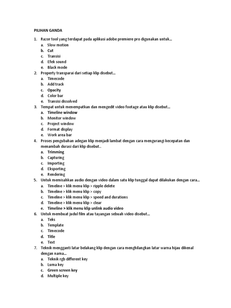 Kuis Adobe Premiere Pro: Fitur & Teknik | PDF