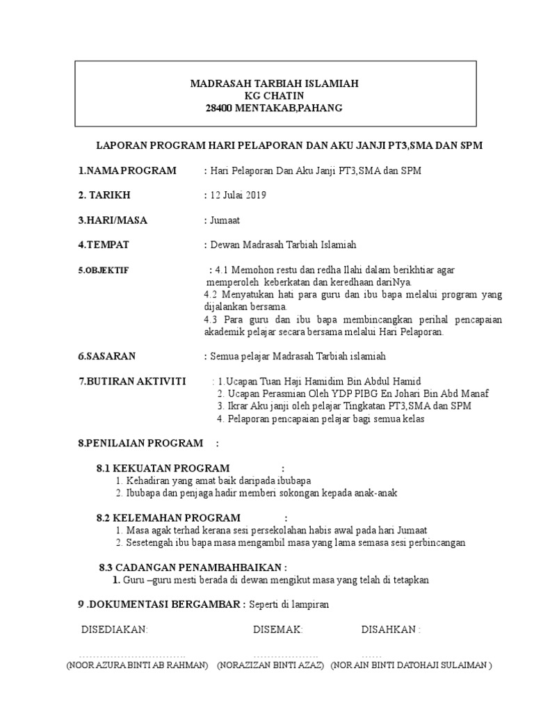 Contoh Laporan Hari Pelaporan 2019 | PDF | Kesehatan Holistik | Gaya Hidup