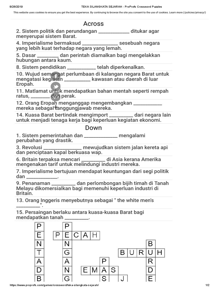 Teka Silangkata Sejarah - Proprofs Crossword Puzzles