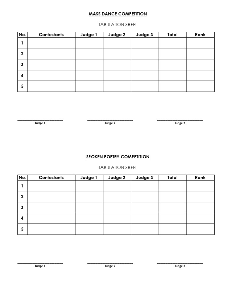Mass Dance Competition: Tabulation Sheet | PDF | Performing Arts ...