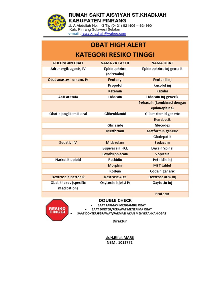 Daftar Obat High Alert Rumah Sakit Aisyiyah | PDF