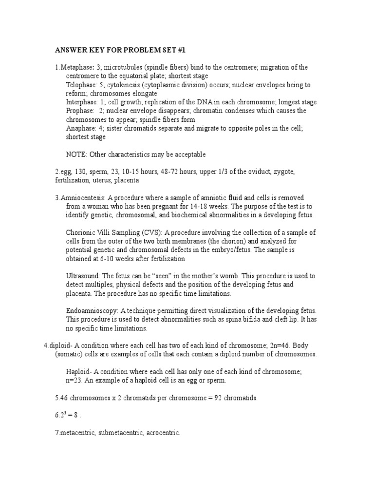 Answer Key For Problem Set #1 | PDF | Rna | Dna