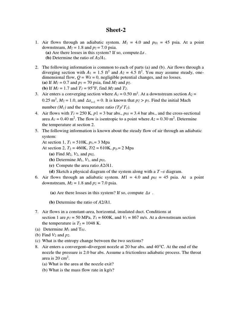 Sheet 2 | PDF | Nozzle | Fluid Dynamics