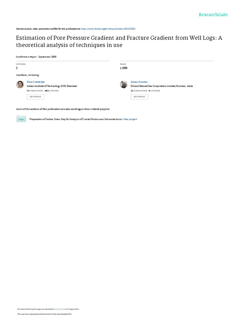 Chatterjee - Estimation of Pore Pressure Gradient and Fracture Gradient From Well Logs A ...