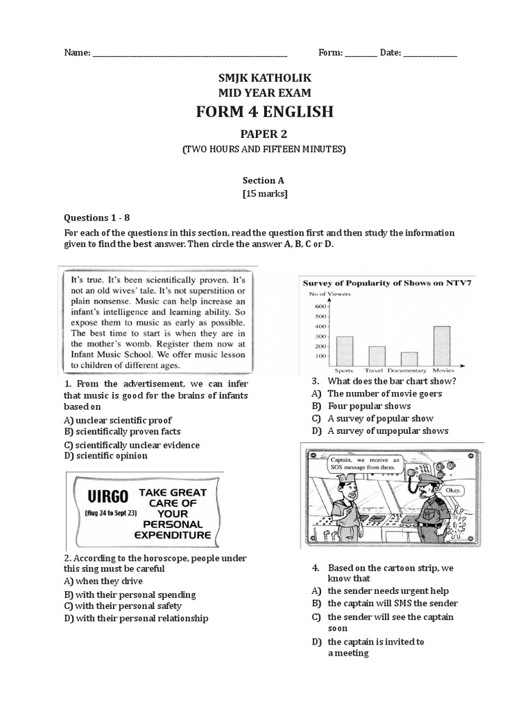 Form 4 English: SMJK Katholik Mid Year Exam Paper 2 | PDF | Nature