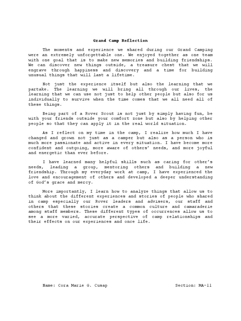 Grand Camp Reflection | PDF | Applied Psychology | Learning