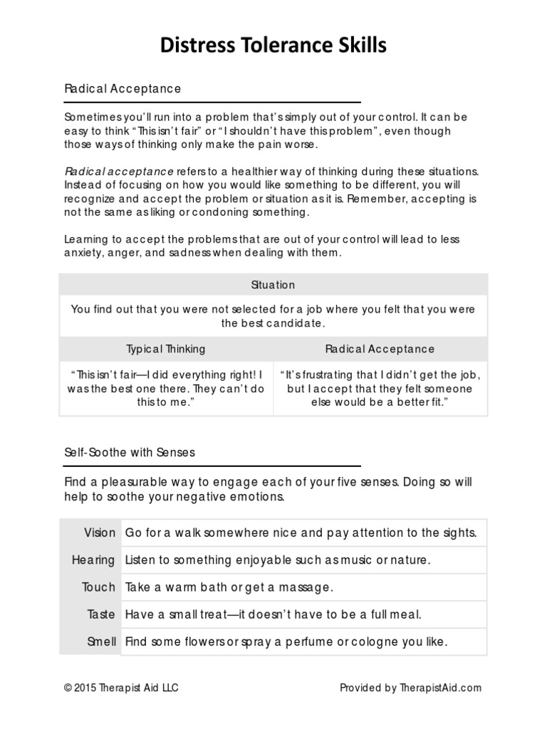 DBT Distress Tolerance Skills | Download Free PDF | Dialectical ...