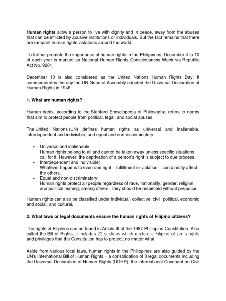 Human Rights Allow A Person To Live With Dignity and in Peace, Away ...