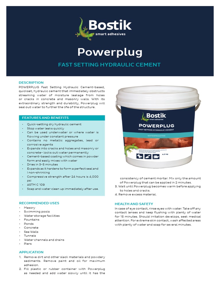 Bostik Powerplug Tds Rev1 PDF | PDF | Concrete | Cement
