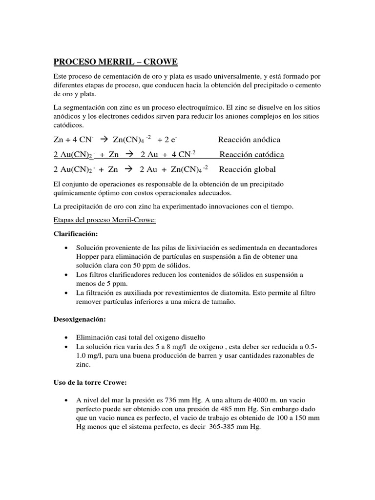 Proceso Merril - Crowe | PDF | Zinc | Oro