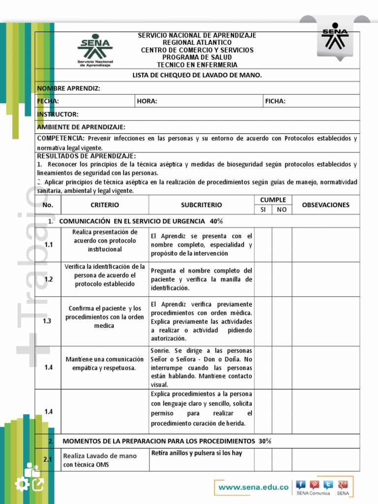 Lista de Chequeo de Lavado de Mano. | PDF | Salud y bienestar | Medicina