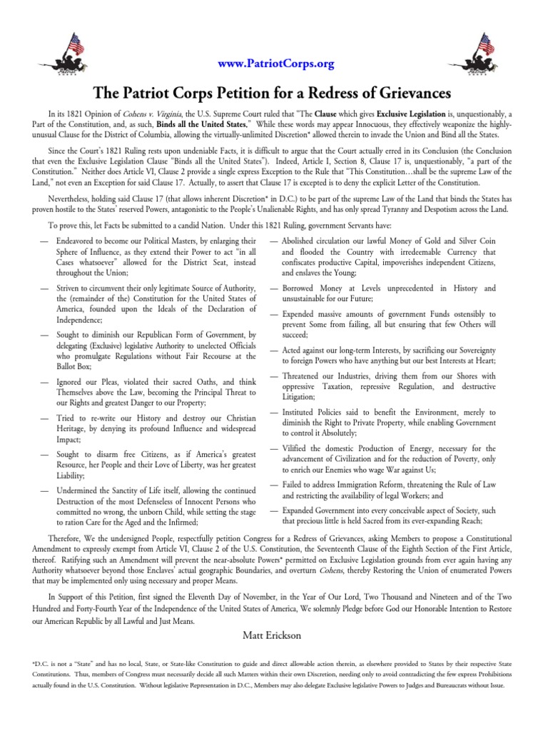 Patriot Corps Petition | PDF | The United States | Federal Government ...