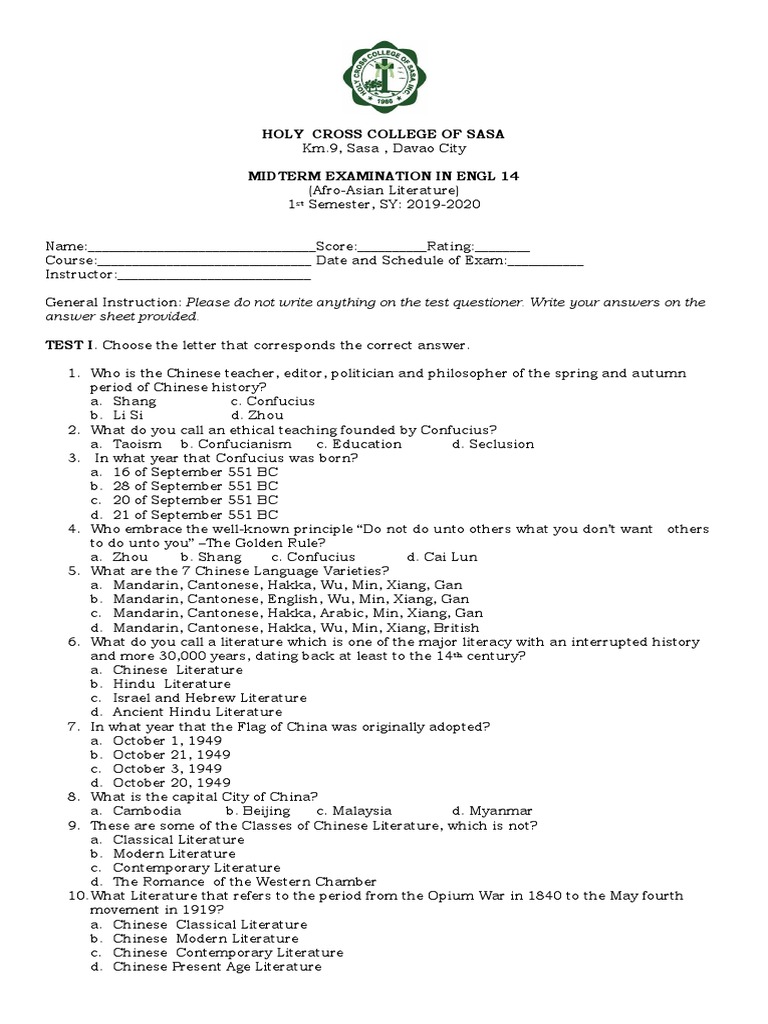 Midterm Exam in Afro-Asian Literature | PDF | Vedas | Hebrew Bible