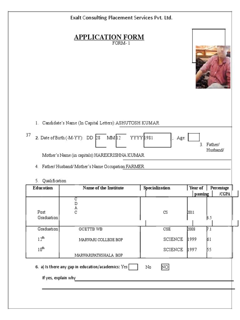 Exalt Consulting Application Form | PDF | Employment | Business Law