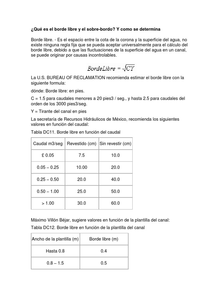 Cálculo del Borde Libre en Canales Trapezoidales | PDF