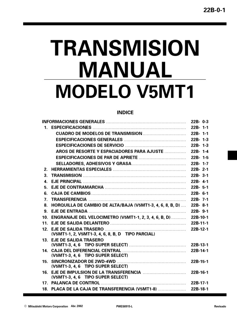 Manual de transmisión V5MT1 | PDF | Transmisión (Mecánica ...