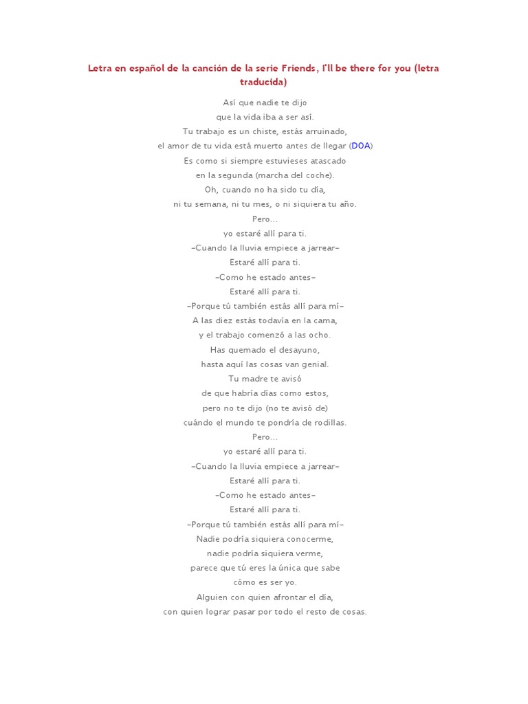 Letra en Español de La Canción de La Serie Friends | PDF | Música ...