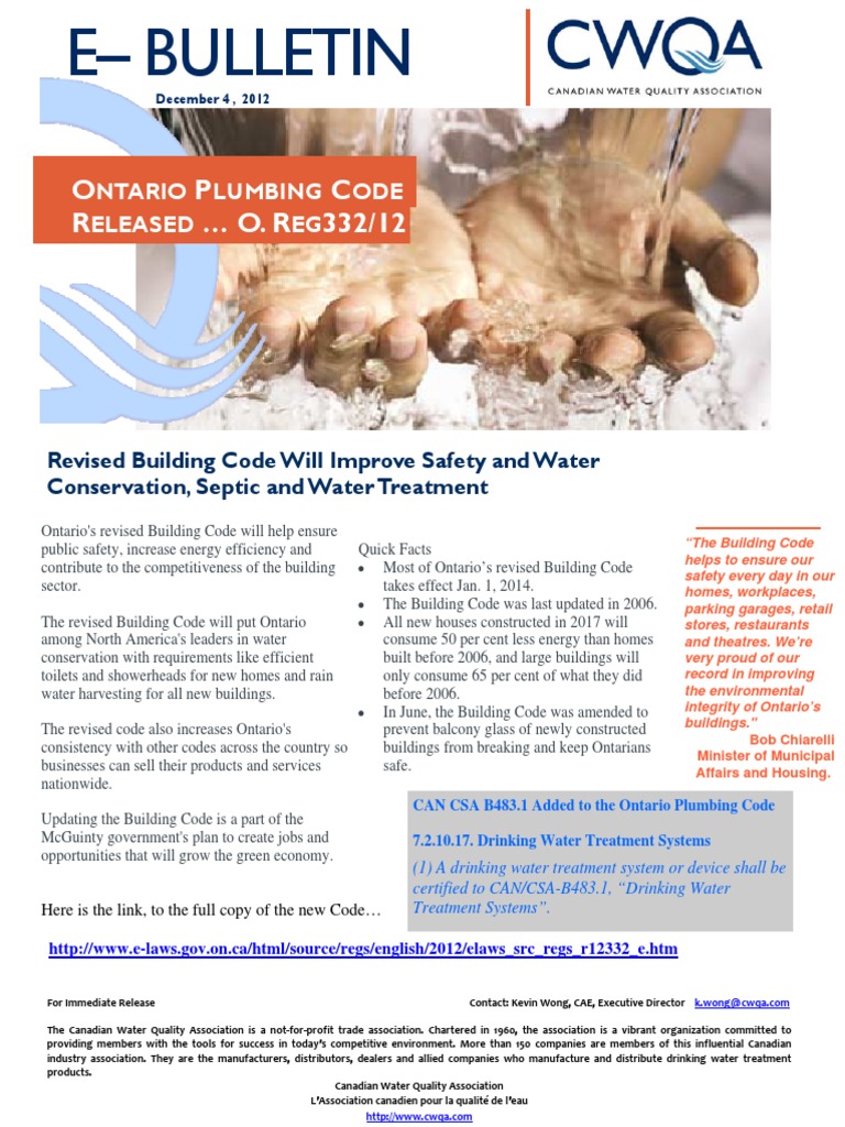 O P C R O. R 332/12: Ntario Lumbing ODE Eleased EG | PDF | Ontario ...