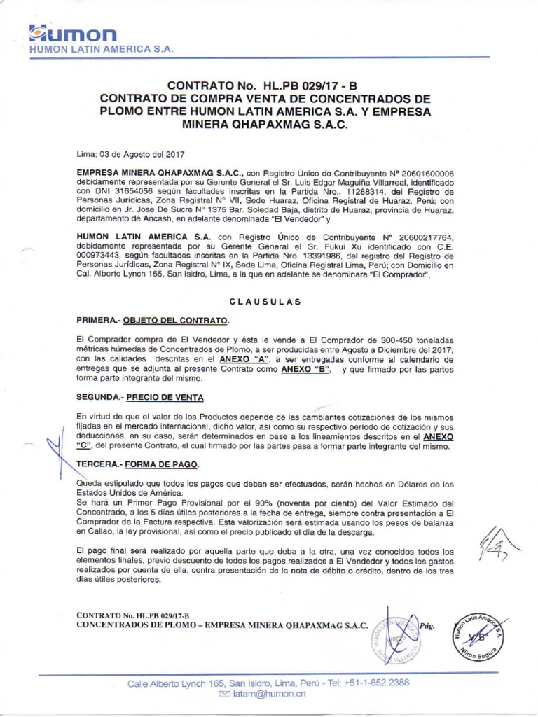 Contrato Humon Plomo003 PDF | PDF