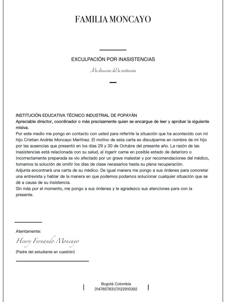 Papel Membrete Excusa Escolar | PDF | Salud y bienestar
