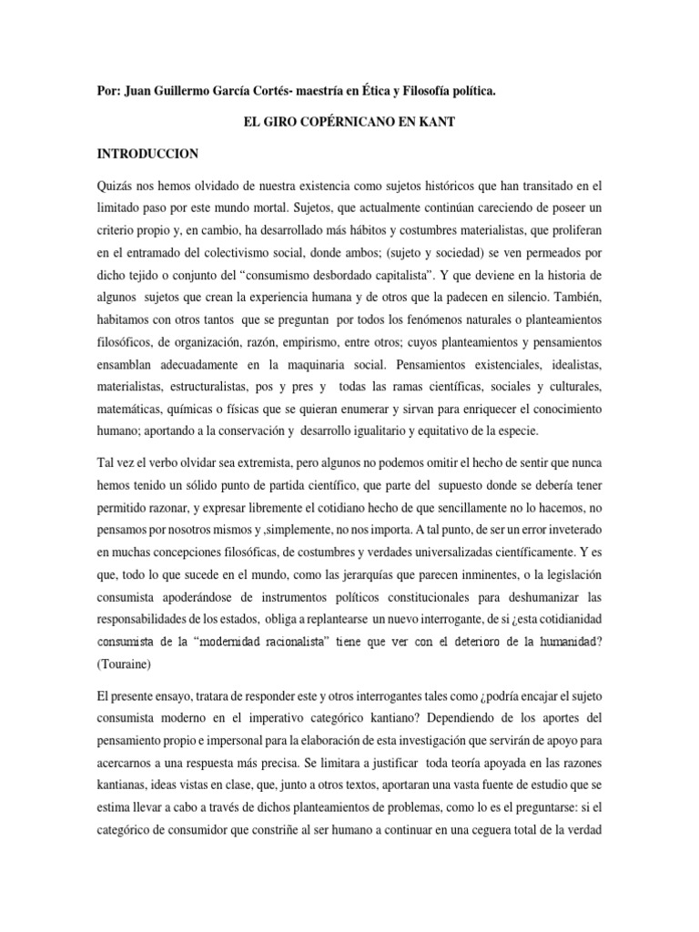 Giro Copernicano Kantiano | PDF | Immanuel Kant | Intuición