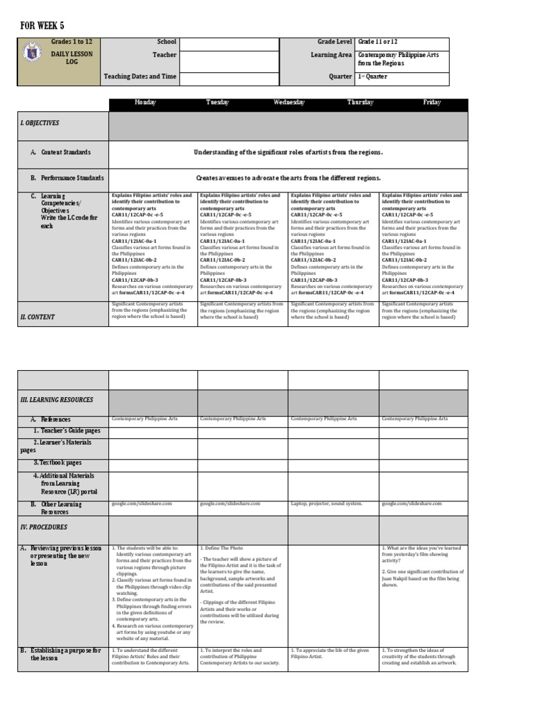 Contemporary Week 5 DLL | PDF | Teachers | Pedagogy