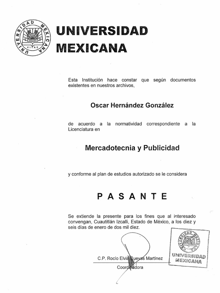 Carta de Pasante Unimex PDF | PDF