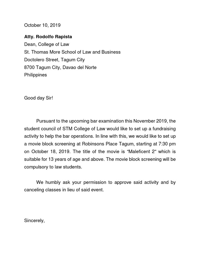 Request Letter Bar Operations | PDF