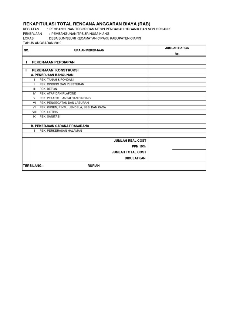 Boq Rab Pembangunan TPS 3R Nusahiang-1 PDF | PDF