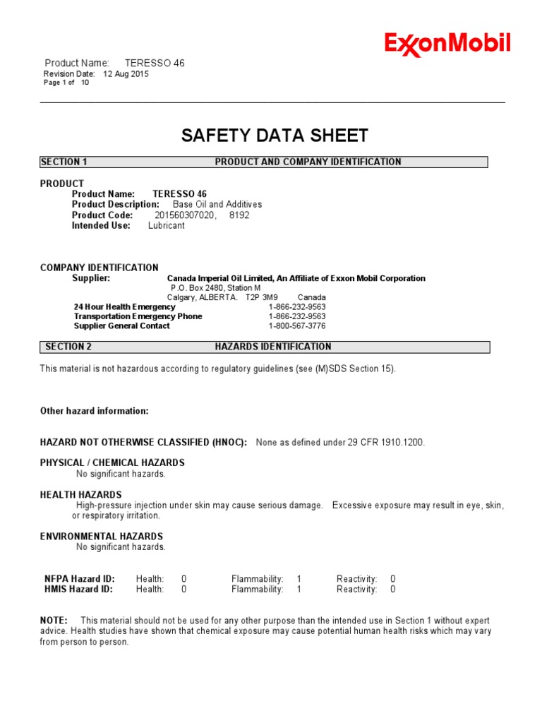 Ficha Seguridad Teresso 46 Mobil | PDF | Firefighting | Personal ...