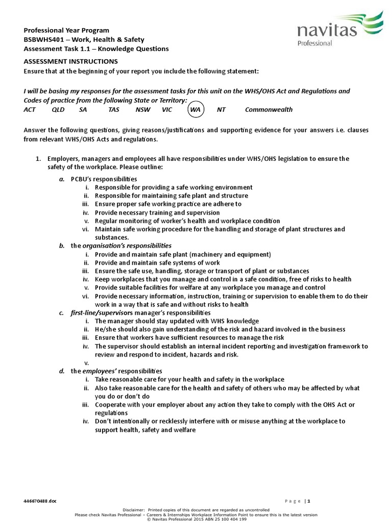 PY WHS OS Answer Questions | PDF | Occupational Safety And Health | Safety