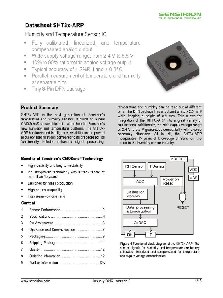 Sensirion Humidity Sensors SHT3x Datasheet Analog | PDF | Relative ...